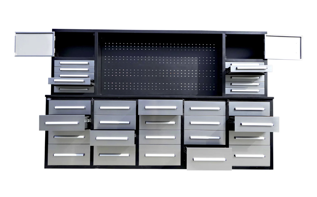 EzReCommerce. Steelman 10' Stainless Steel Garage Cabinet Workbench (30 Drawers & 2 Cabinets)